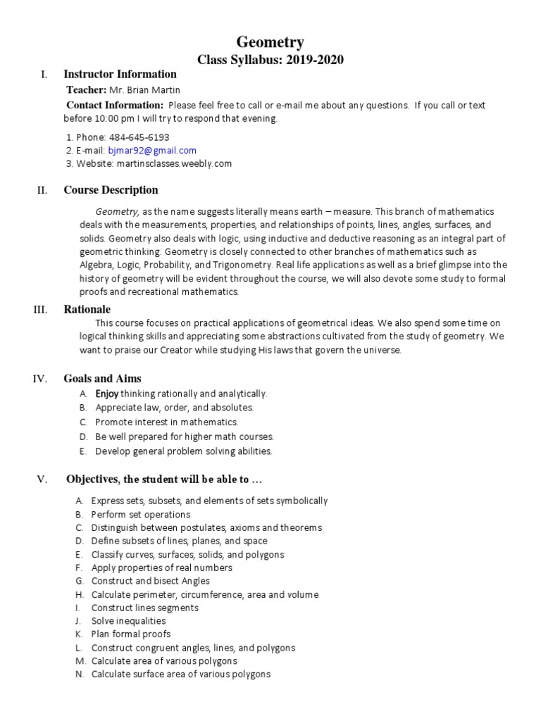 Geometry Syllabus | PDF | Geometry | Homework