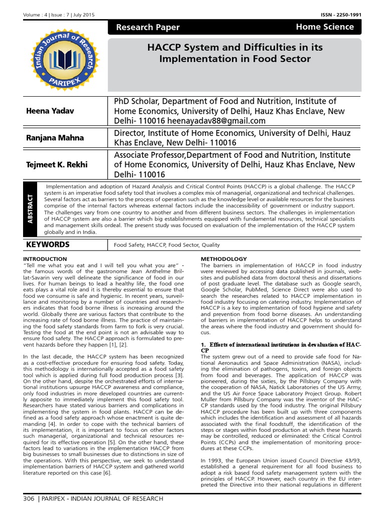 HACCP Paper | PDF | Hazard Analysis And Critical Control Points | Food ...