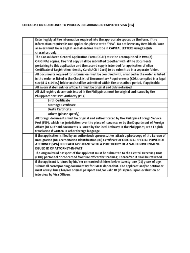 Check List On Guidelines Pre-Arranged Visa 9g | PDF | Identity Document ...
