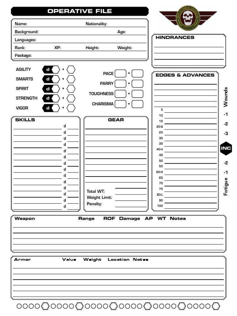Savage Ghost Ops Character Sheet | PDF | Leisure | Sports