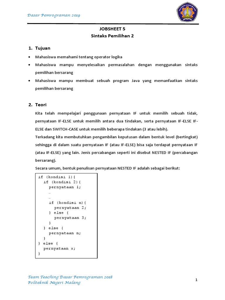 Sintaks NESTED IF dalam Pemrograman Java | PDF
