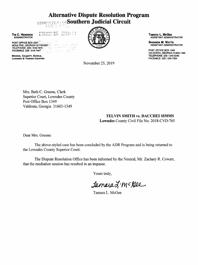Telvin Smith vs. Dacchei Simms Case Update | PDF | Alternative Dispute ...