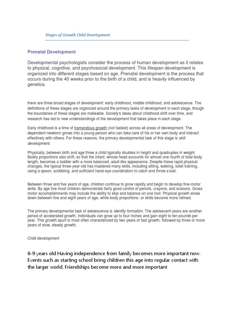 Stages of Growth Child Development | PDF | Child Development ...