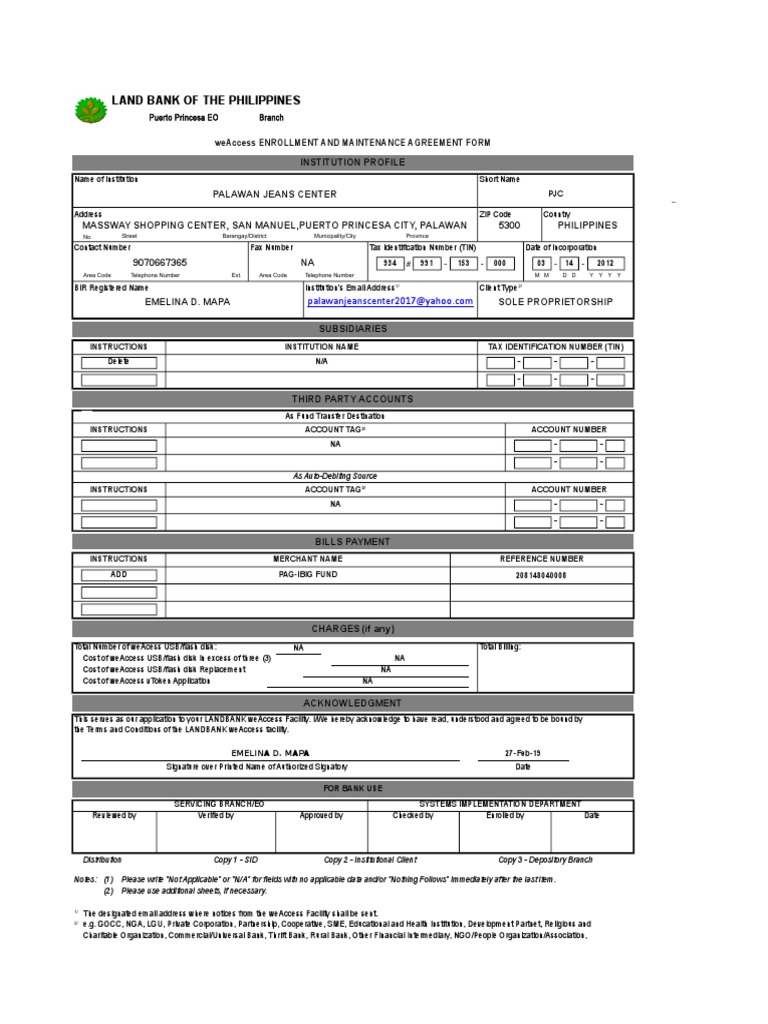 Weaccess Enrollment Form by Ann | PDF | Payroll | Cheque