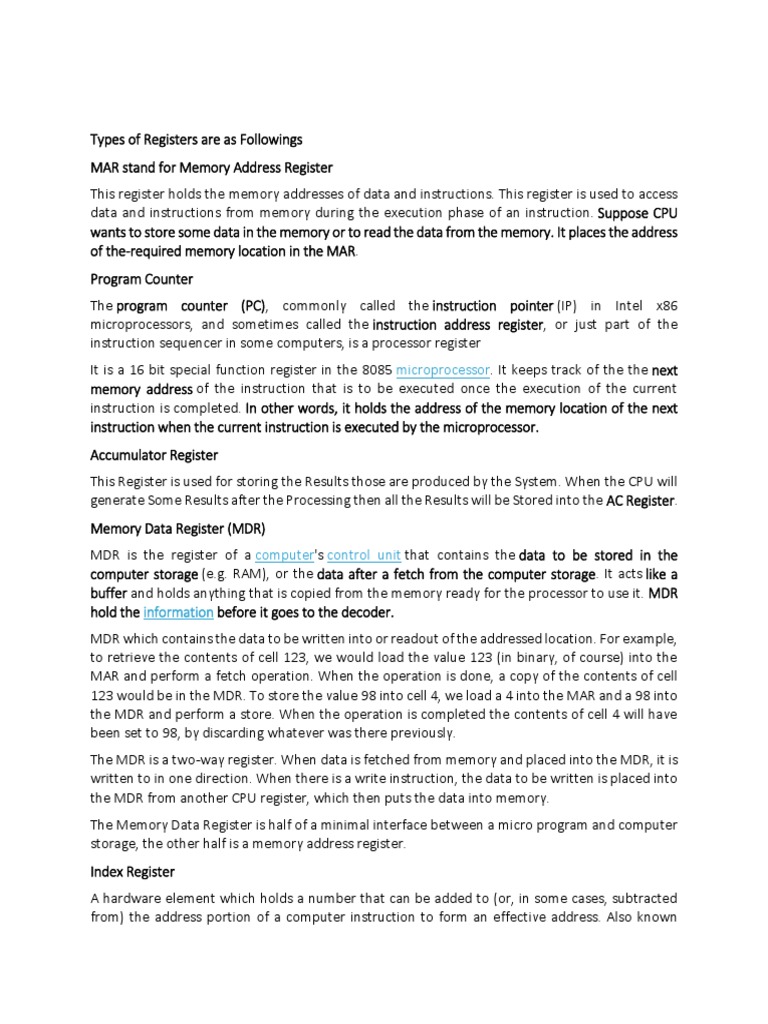 Types of Registers | PDF | Random Access Memory | Central Processing Unit