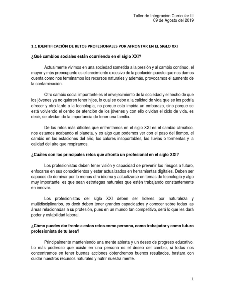 Identificación de Retos Profesionales Por Afrontar en El Siglo XXI ...