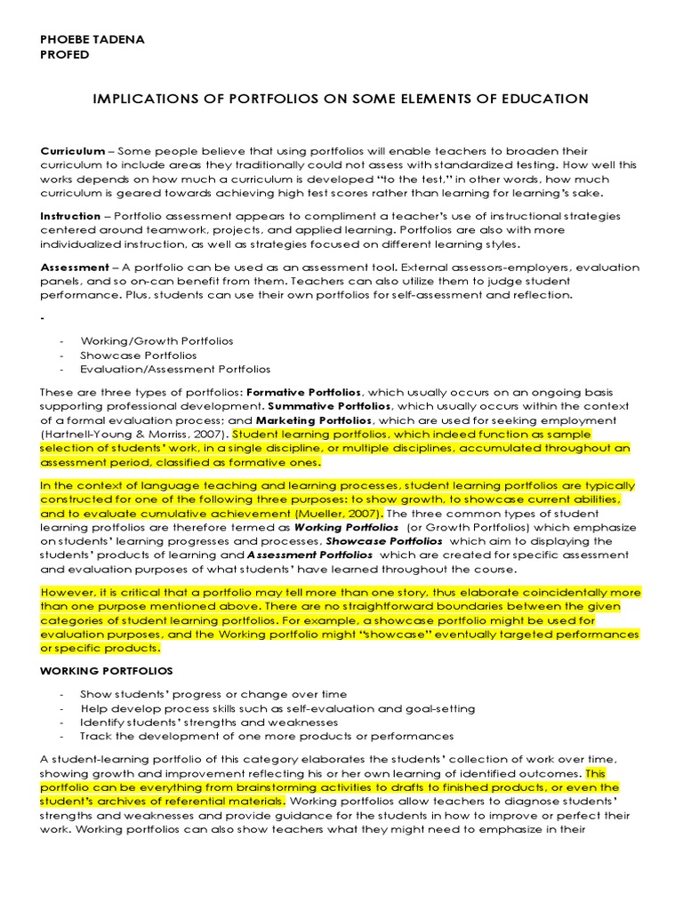 Portfolio Assessment Examples