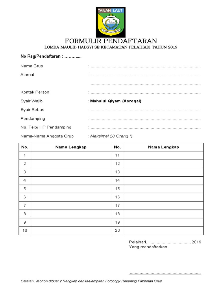 Formulir Pendaftaran Lomba Maulid Habsyi | PDF