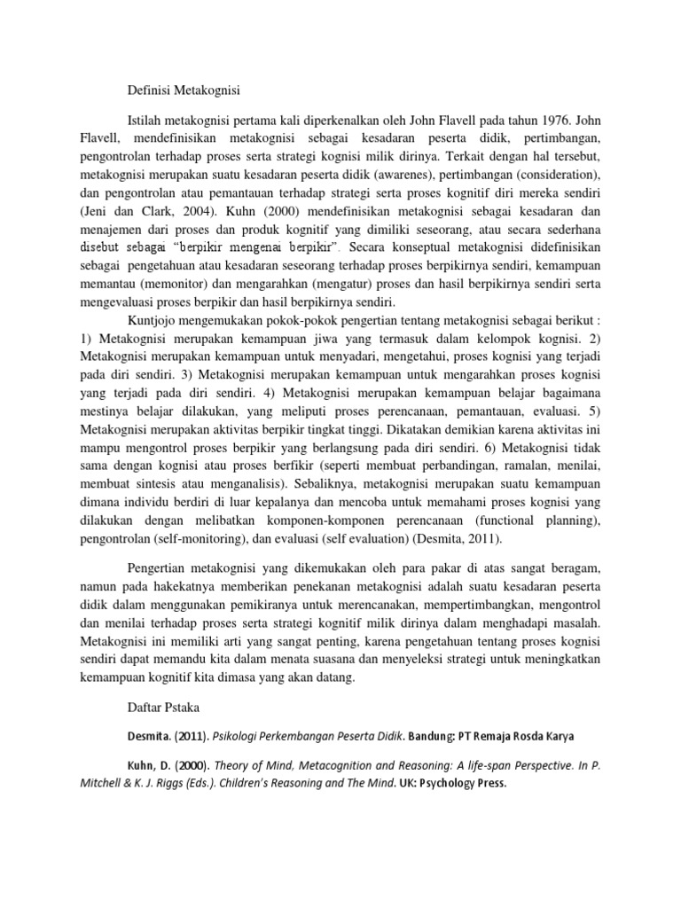Definisi Metakognisi | PDF