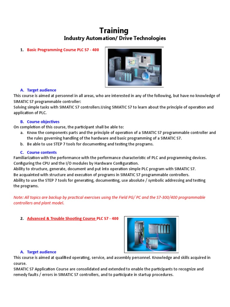 PLC S7 and Drive Training Courses | PDF | Programmable Logic Controller ...