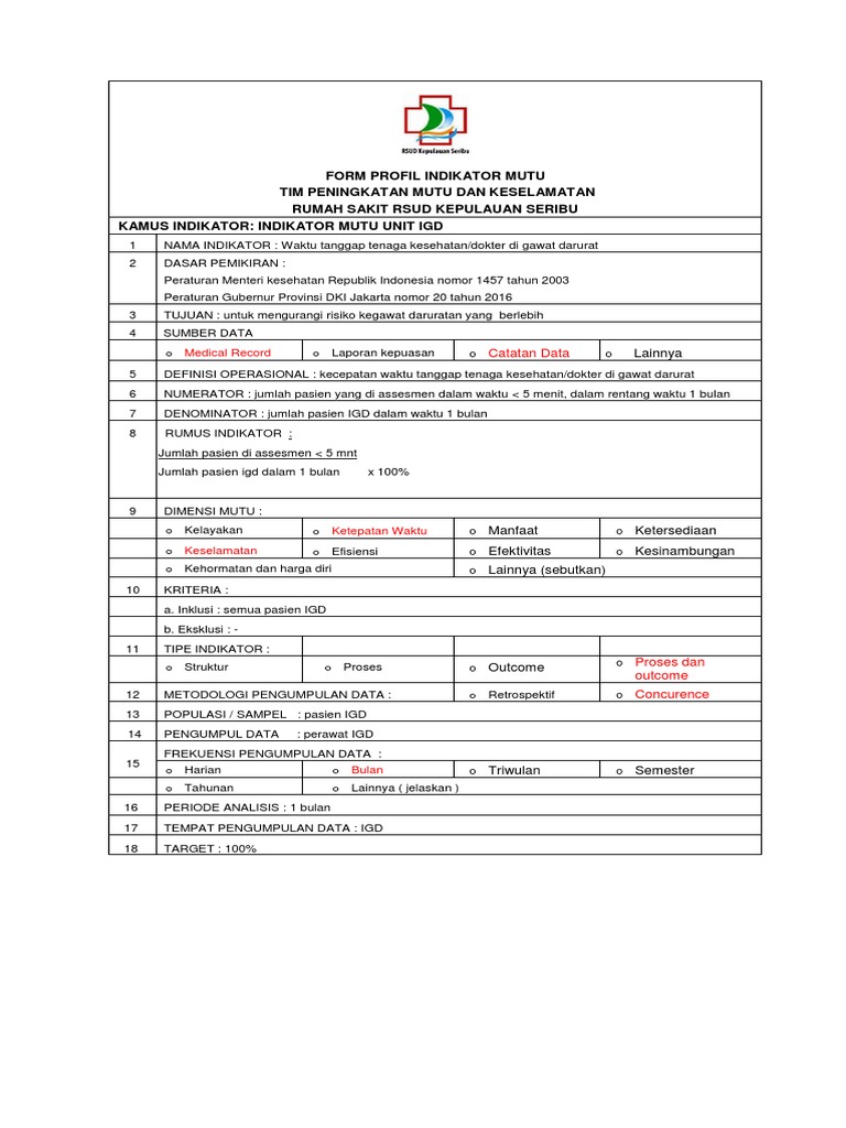 Usulan Indikator Mutu Unit Igd 2019 | PDF