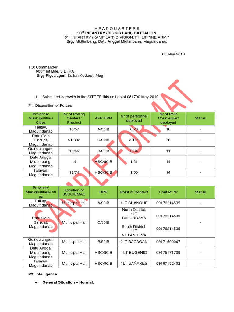Sample Election Sitrep NR 01 | PDF | Military Science | Military ...