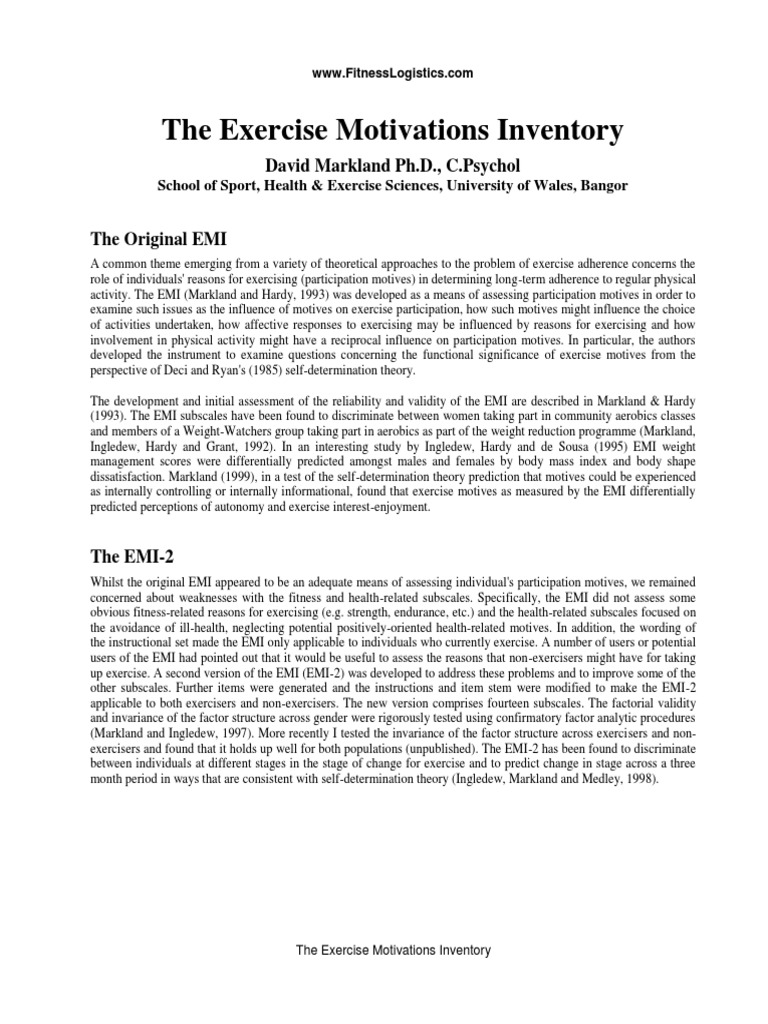 The Exercise Motivation Inventory | PDF | Motivation | Motivational