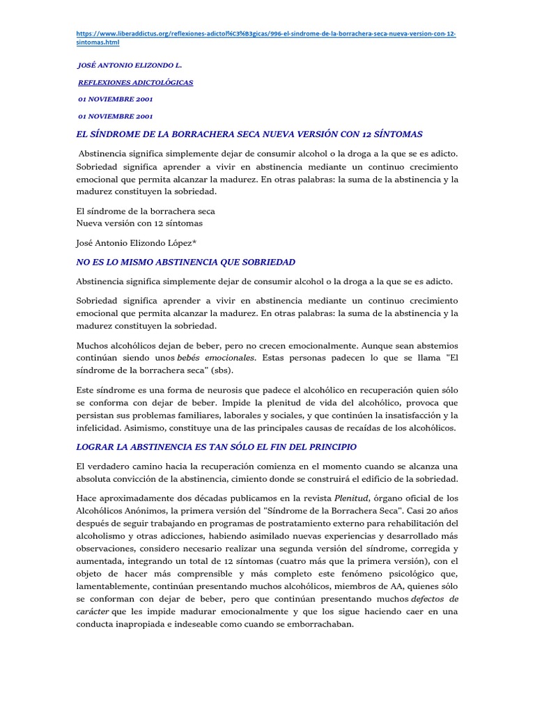 12 Síntomas de la Borrachera Seca | PDF | Alcoholismo | Despachador de ...