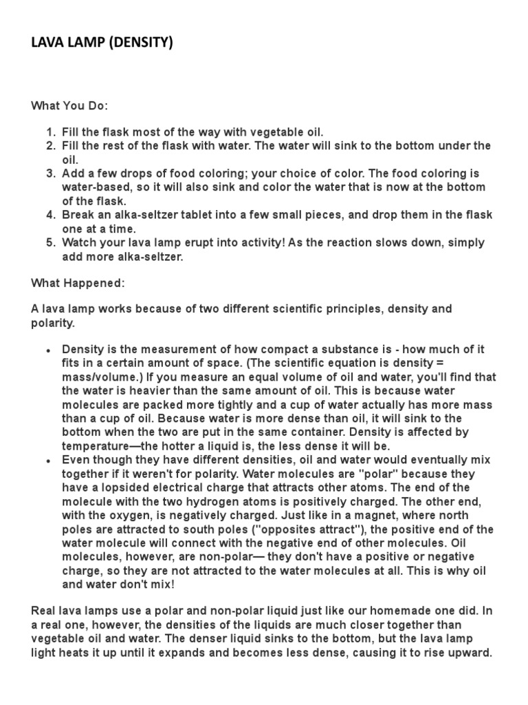 Lava Lamp | PDF | Density | Chemical Polarity