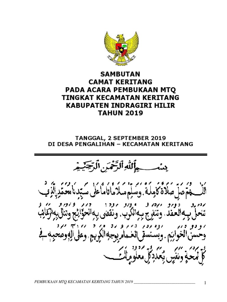Sambutan Camat Pembukaan MTQ | PDF