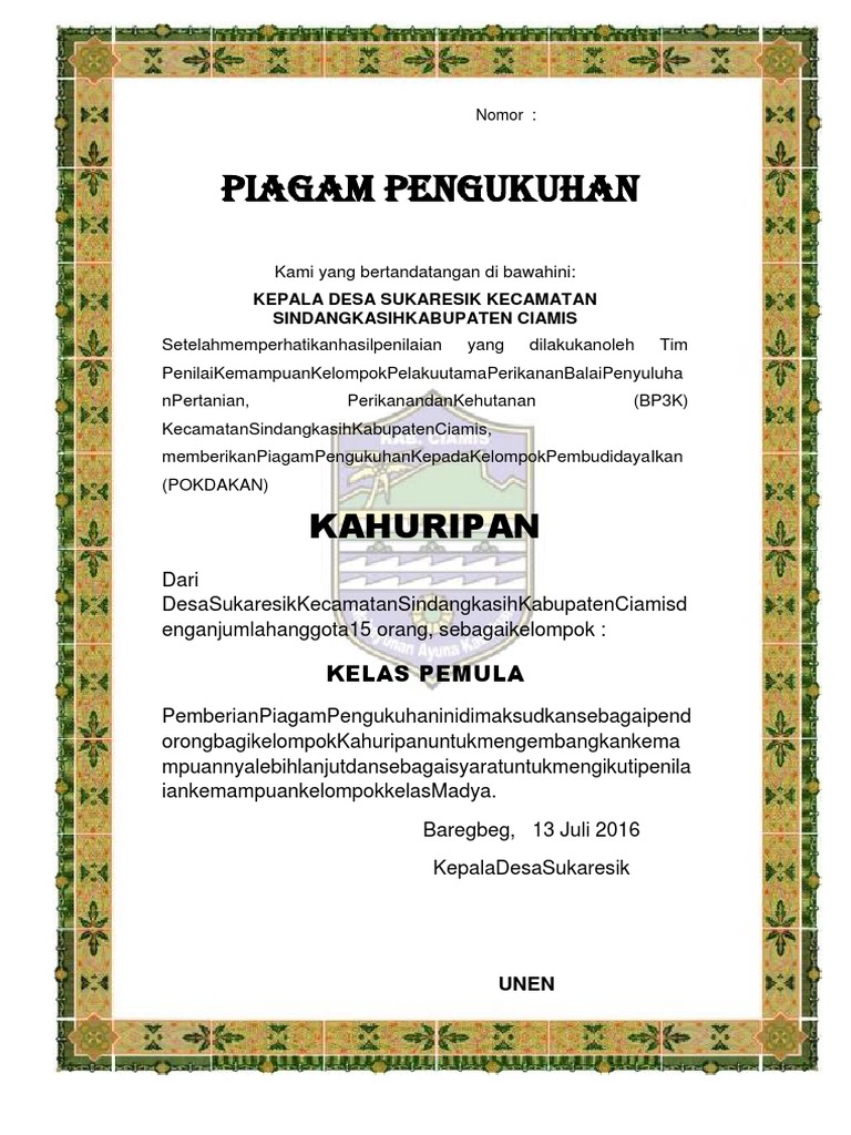 Piagam Pengukuhan Kelompok | PDF Piagam Pengukuhan Kelompok | PDF