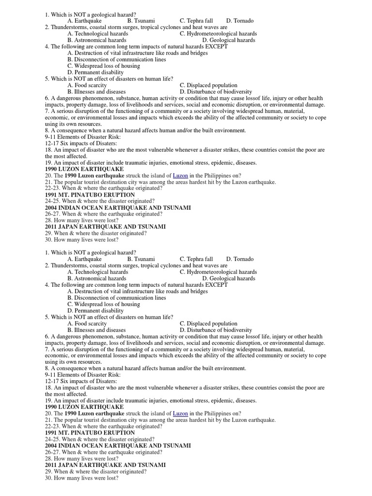Quiz 1 Answer Key | PDF | Natural Hazards | Hazards