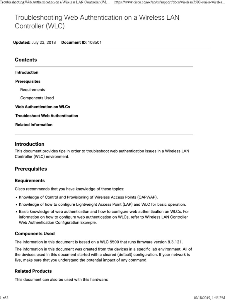 Troubleshooting Web Authentication On A Wireless Lan Controller Wlc Cisco Pdf Mobile