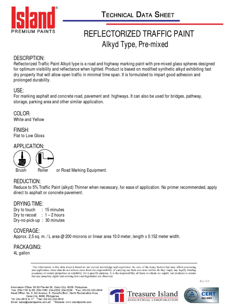 Reflectorized Traffic Paint Alkyd Type (TDS) | PDF