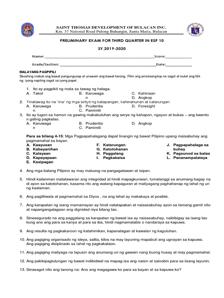 3rd Prelims Esp 10 To. | PDF