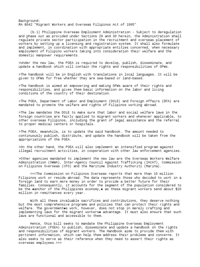 Notes On The OFW Handbook | PDF | Labor | Justice