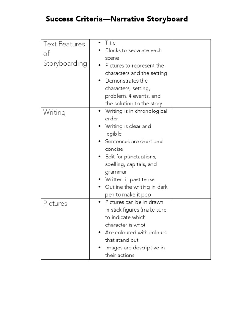 Success Criteria - Narrative Storyboarding | PDF Success Criteria - Narrative Storyboarding | PDF
