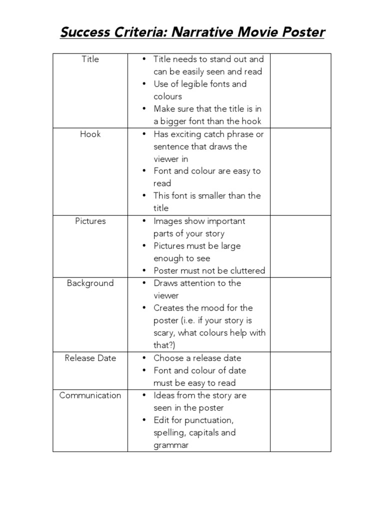 Success Criteria - Narrative Media Literacy Poster | PDF