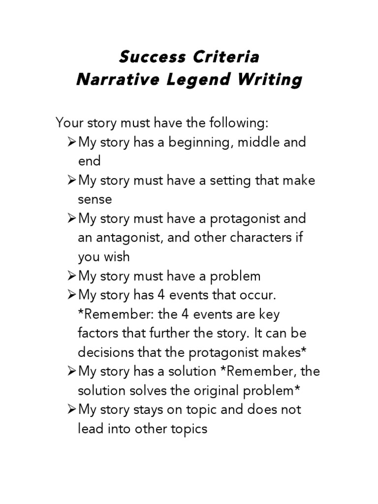 Success Criteria - Narrative Legend Writing | PDF