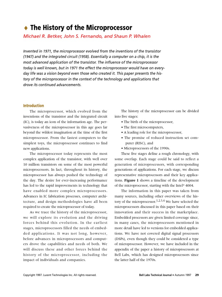 The History of Microprocessor PDF | PDF | Microprocessor | Integrated ...