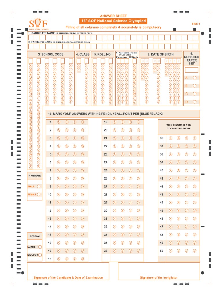 Omr Sheet Sample PDF | PDF