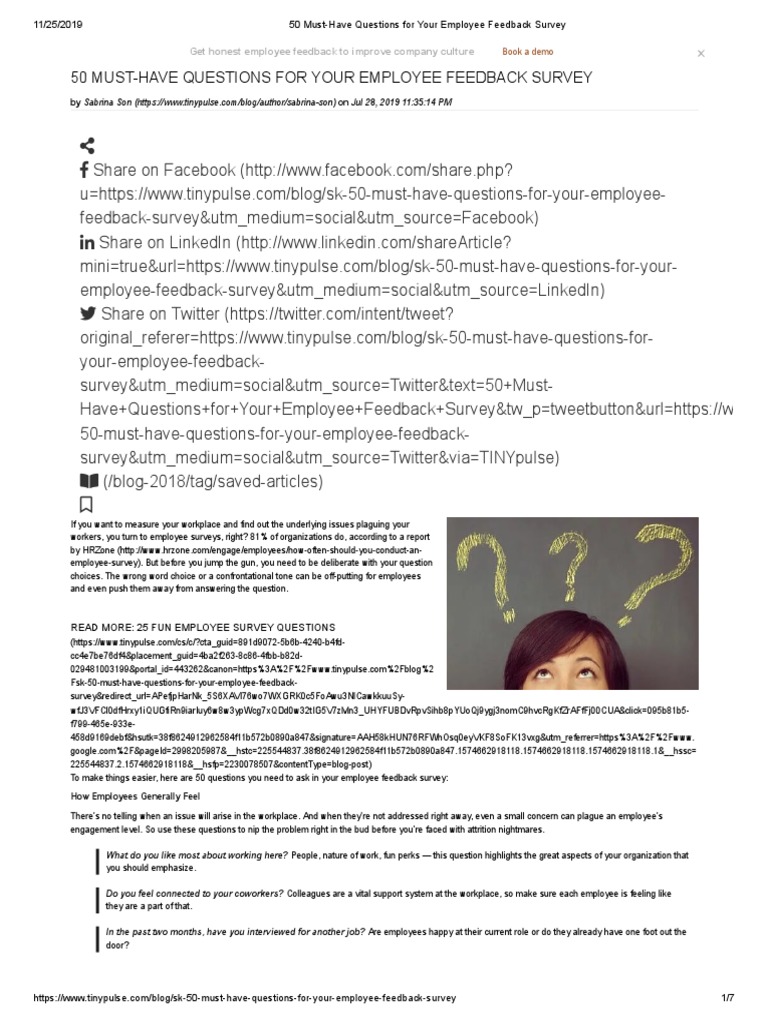 Questions For Your Employee Feedback Survey0210 | PDF | Employee ...
