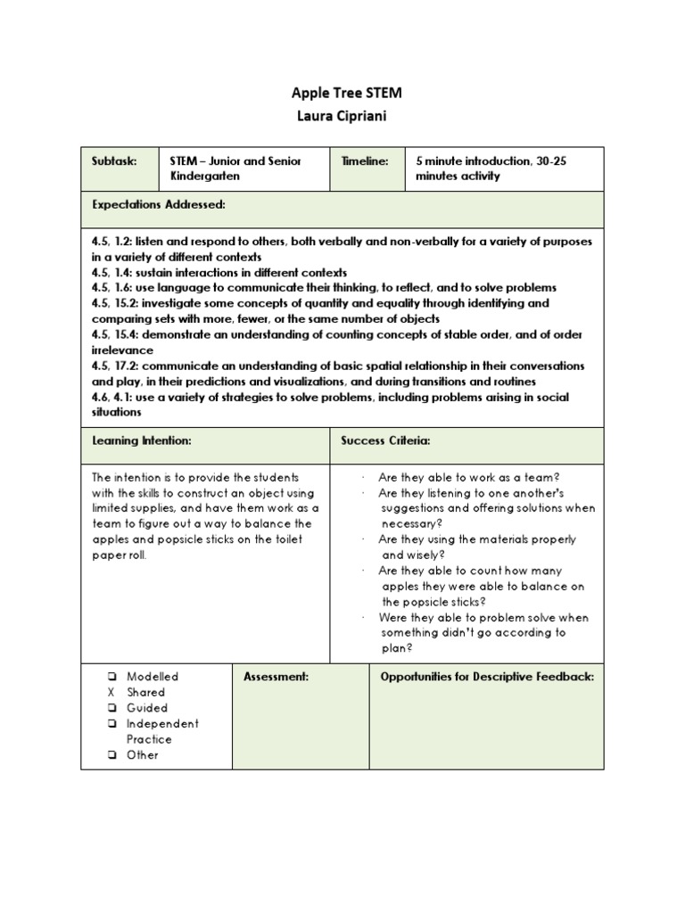 Apple Stem Lesson Plan | Download Free PDF | Lesson Plan | Neuropsychology