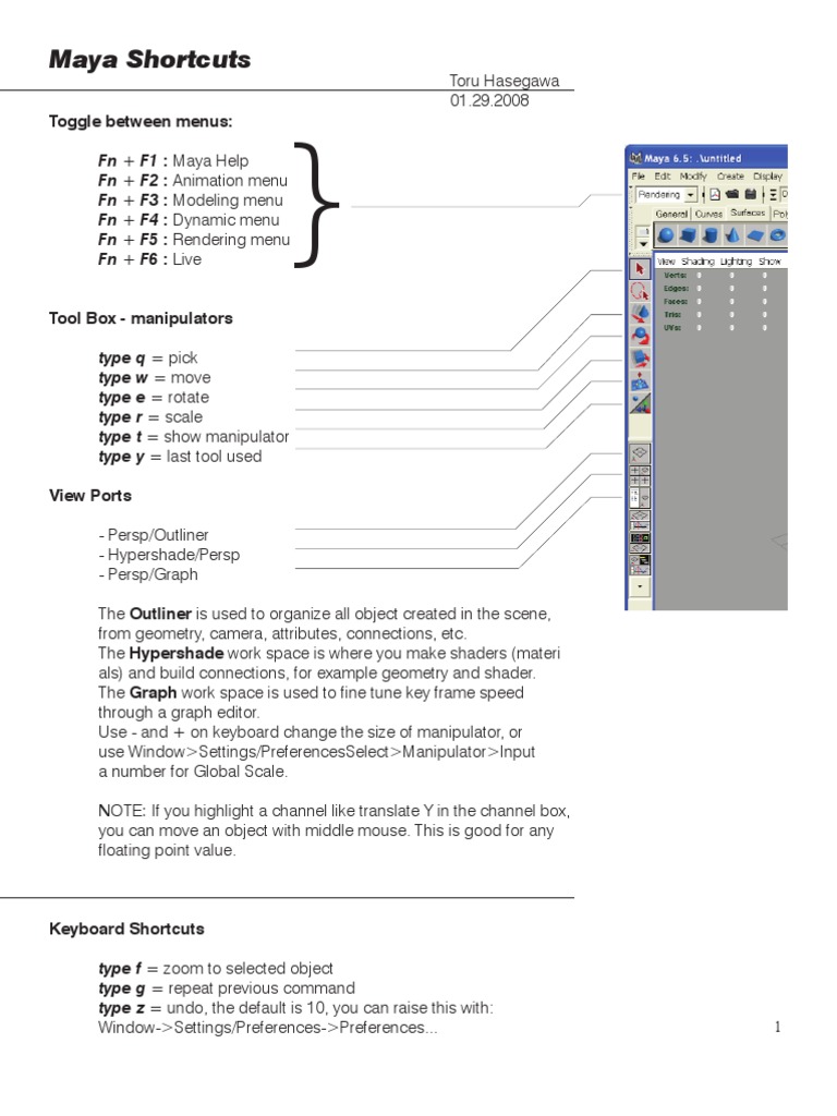 Maya Shortcuts: Toggle Between Menus | Download Free PDF | Menu ...