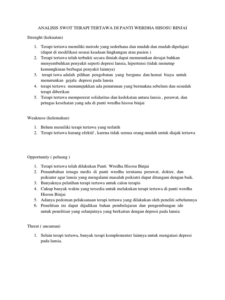 Analisis SWOT Terapi Tertawa Lansia | PDF