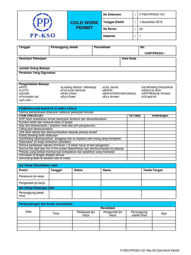 Prosedur Cold Work Permit K3 | PDF