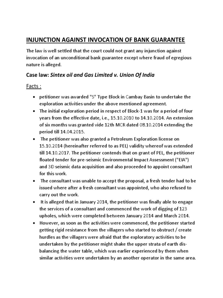 Injunction Against Invocation of Bank Guarantee | PDF | Guarantee ...
