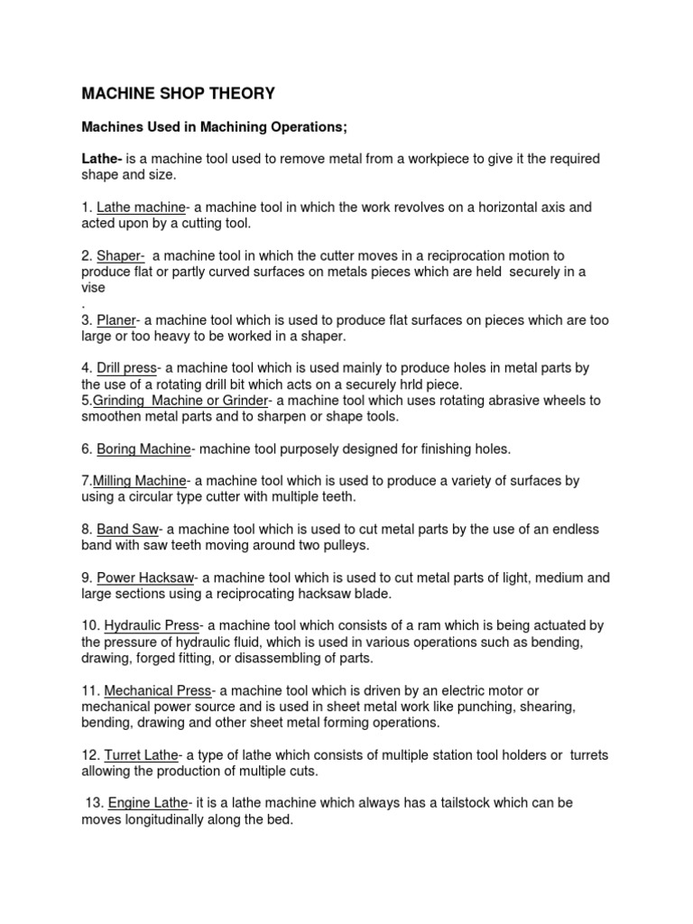 Machine Shop Theory | PDF | Forging | Machining