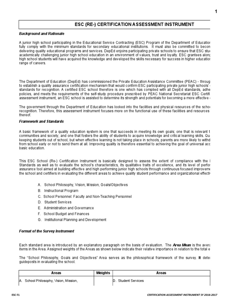 PEAC Certification Assessment Instrument 2024 | PDF | Educational ...