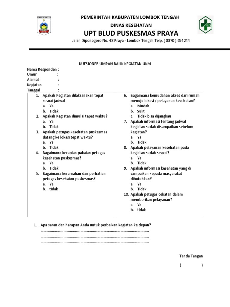 Kuesioner Umpan Balik Kegiatan Ukm | PDF