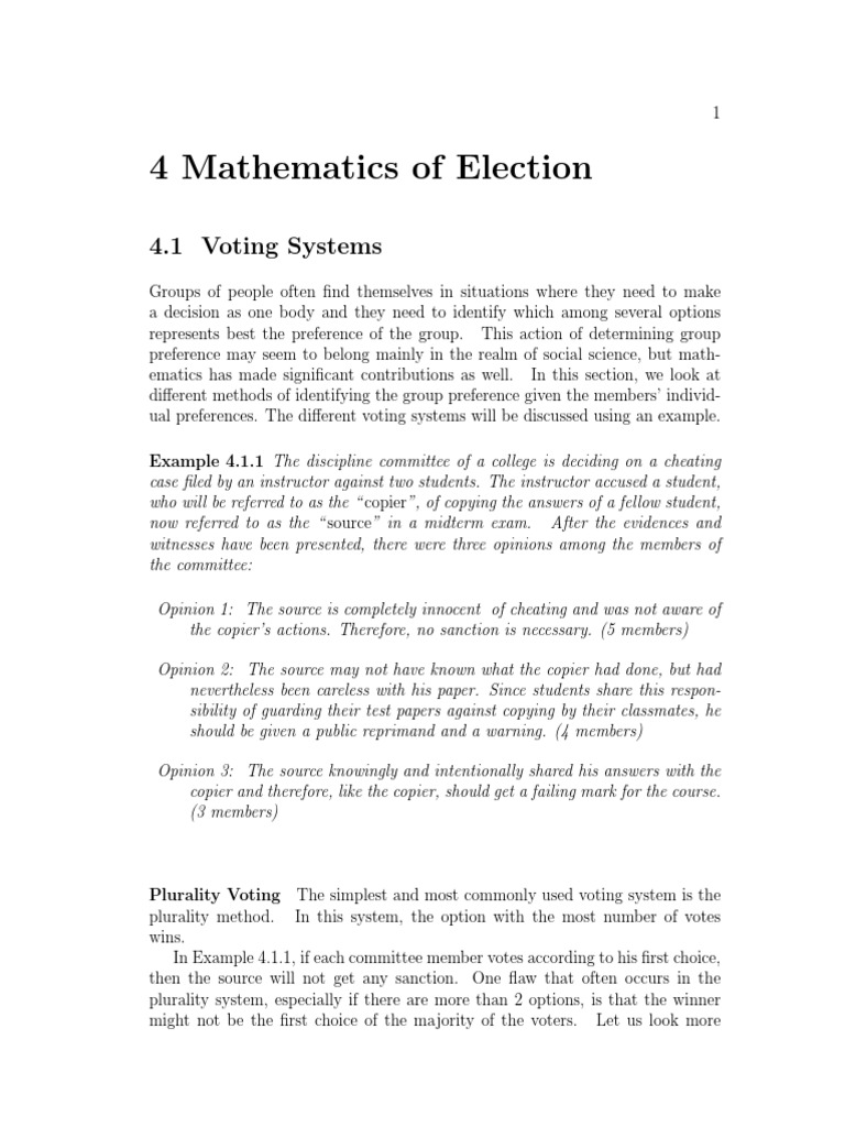 4.1 Mathematics of Elections | PDF | Voting | Two Round System