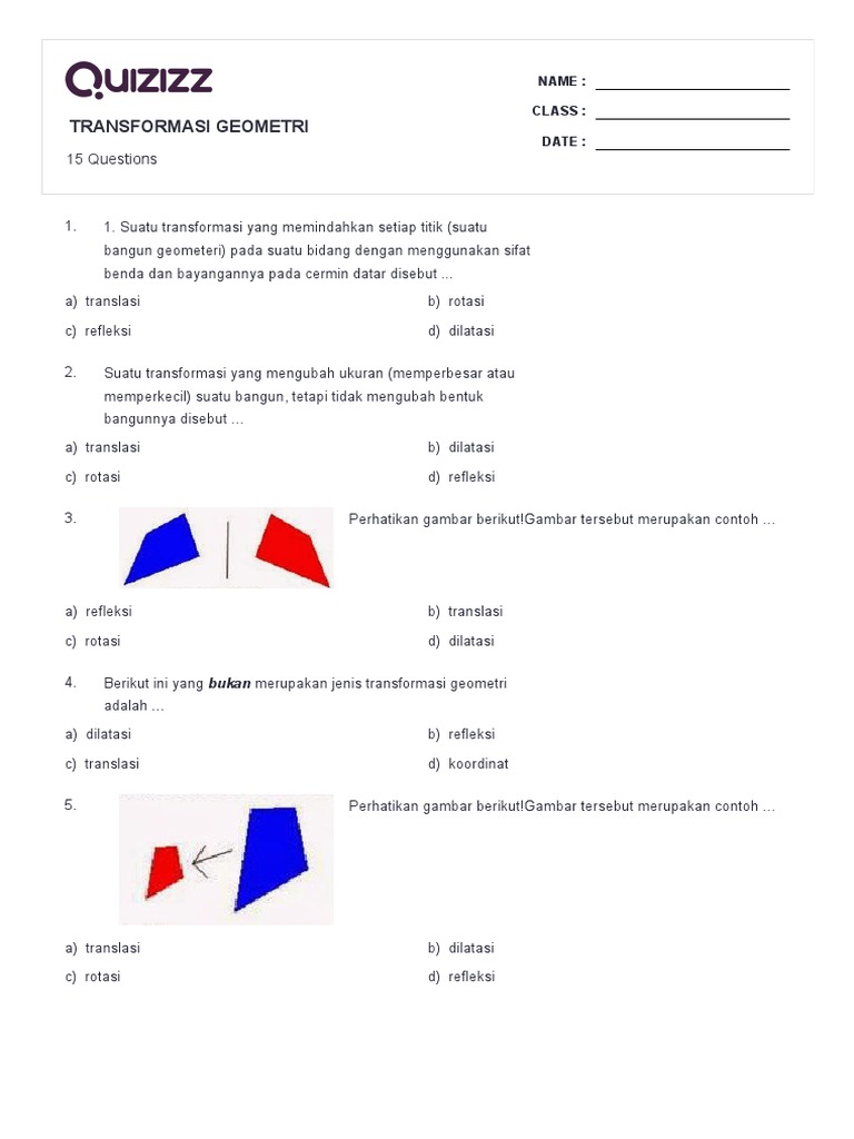 Soal Transformasi Geometri - Kelas 9 | PDF