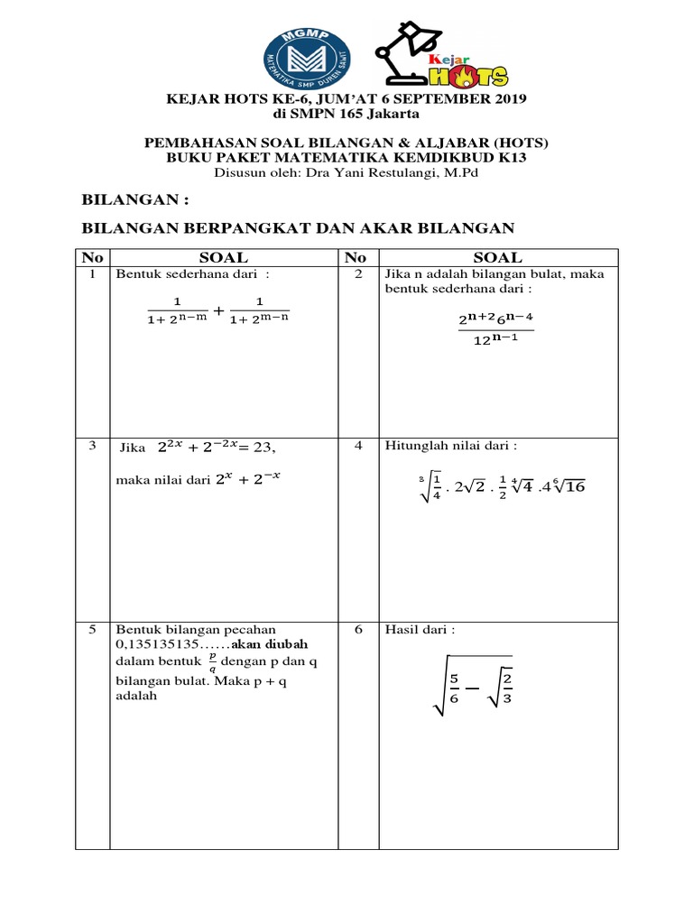 Soal Aljabar & Bilangan by Yani R | PDF