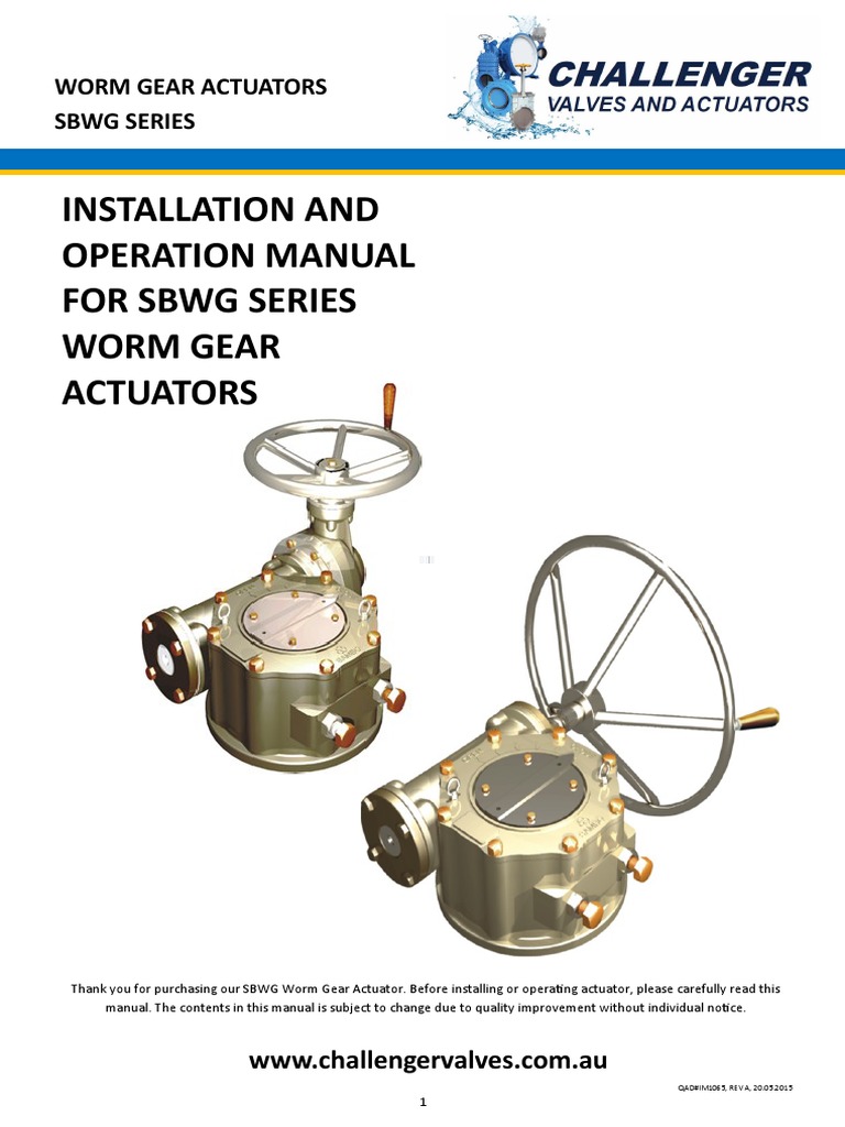 Worm Gear Operator Quarter Turn Gearbox Model SSBWG Manual | PDF ...