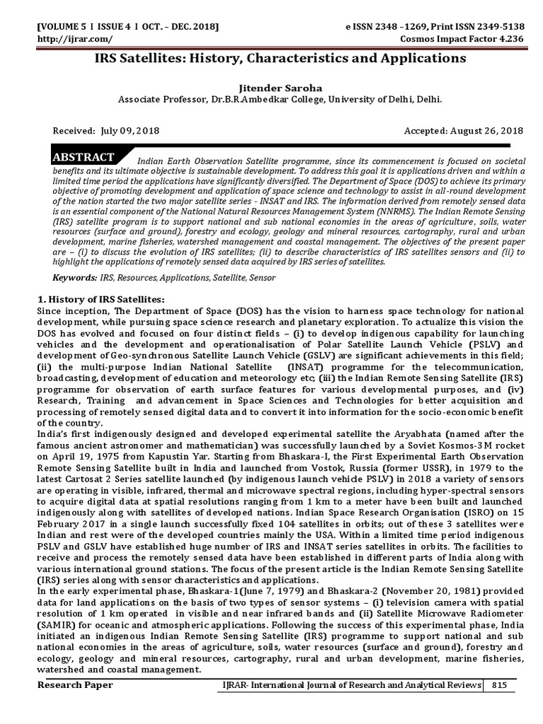 Irs Satellites | Download Free PDF | Remote Sensing | Geographic ...