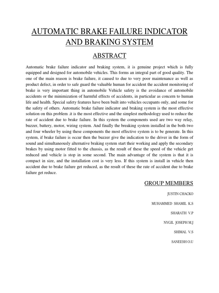 Automatic Brake Failure Indicator and Braking System | Download Free ...