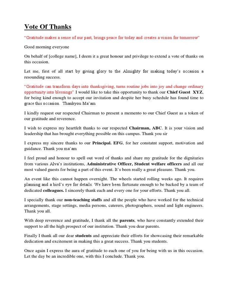 Vote of Thanks | PDF