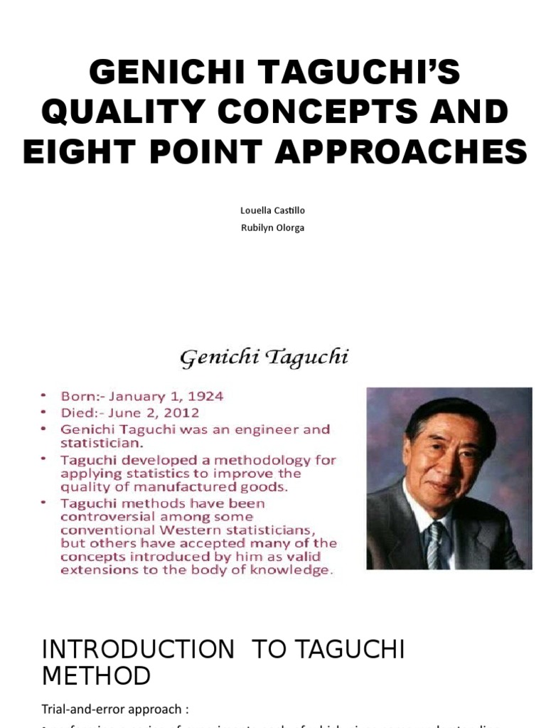 Taguchi Method: Quality Optimization Steps | PDF | Experiment | Design ...