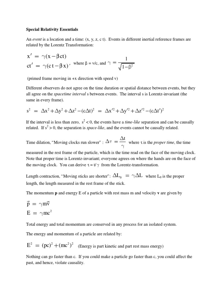 Special Relativity Review | PDF | Spacetime | Time