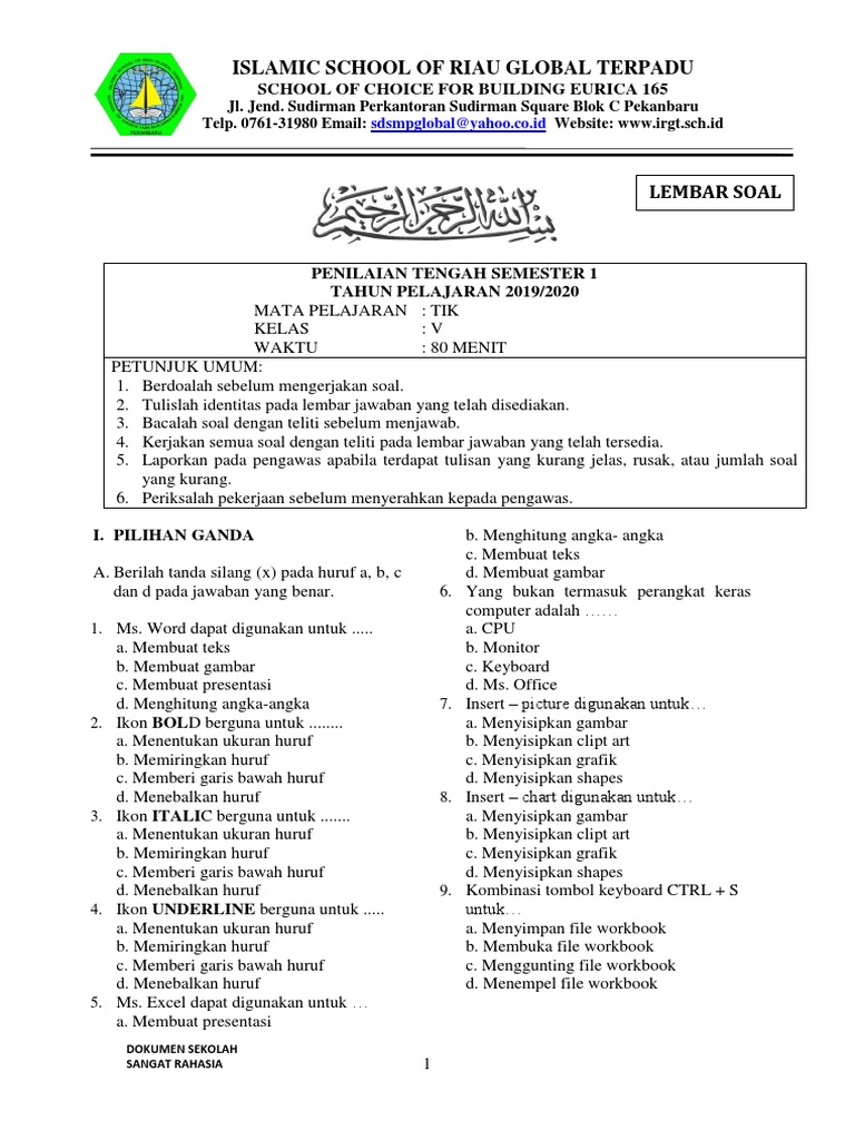 SOAL UAS TIK Kelas V SD | PDF
